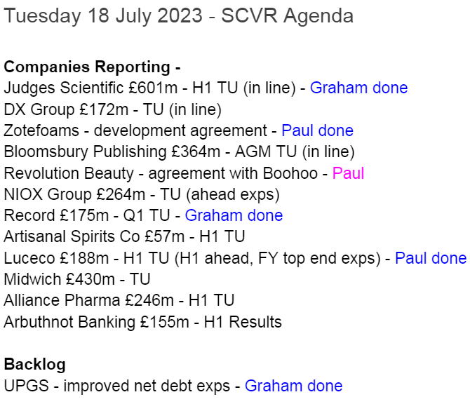 Small Cap Value Report (Tue 18 July 2023) - UPGS, ZTF, LUCE, REC, JDG ...