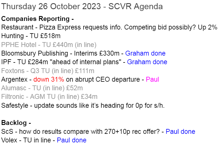 Small Cap Value Report (Thu 26 Oct 2023) - SCS, VLX, IPF, BMY, AGFX ...