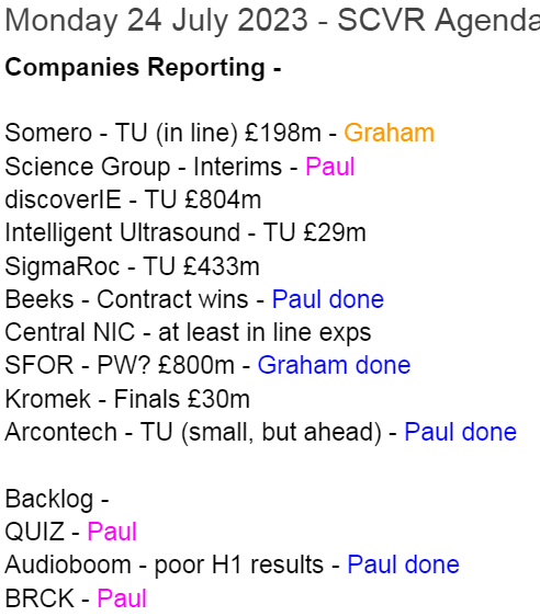 Small Cap Value Report (Mon 24 July 2023) - BOOM, BKS, ARC, SFOR, SOM ...